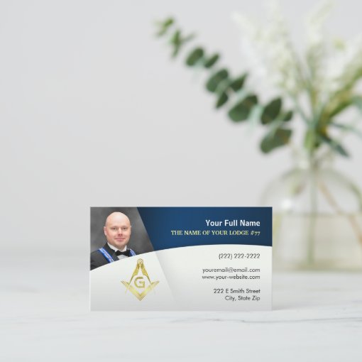 Photo Freemason Business Cards | Navy Blue Gold | Zazzle
