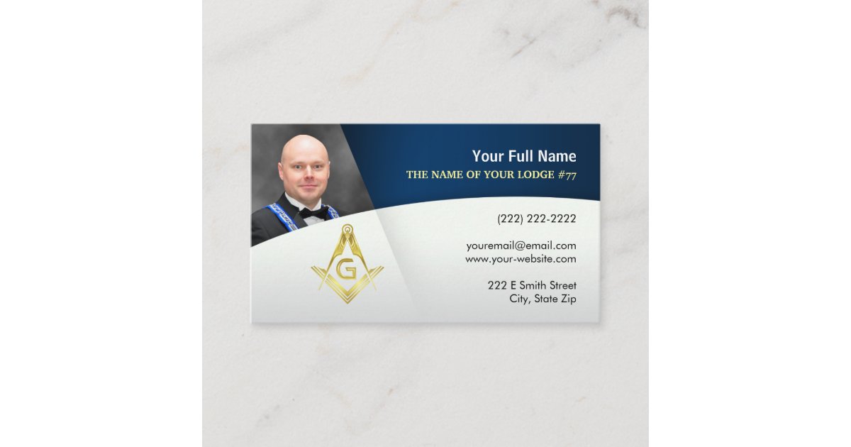 Photo Freemason Business Cards | Navy Blue Gold | Zazzle