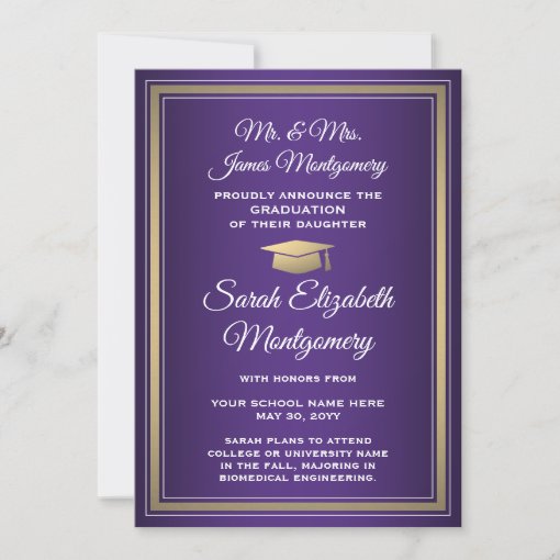 Photo From Parents Purple Gold & White Graduation Announcement | Zazzle