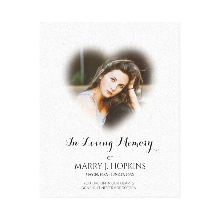 Photo Funeral In Loving Memory Memorial Keepsake Canvas Print | Zazzle