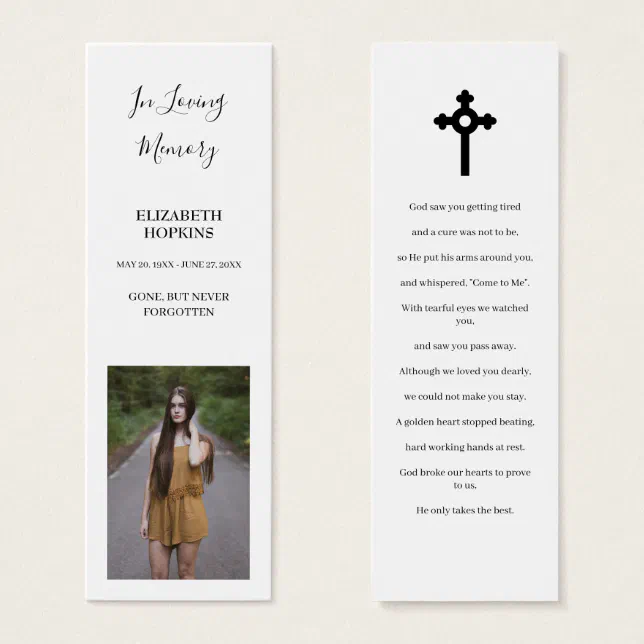Photo Funeral Memorial Poem Bookmark Card | Zazzle
