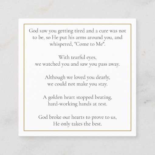 Photo Funeral Memorial Prayer Poem Cards | Zazzle