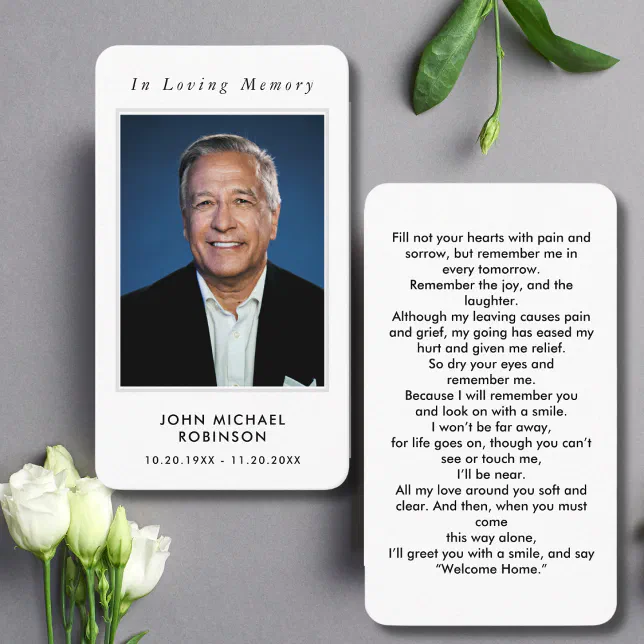 Photo Funeral Sympathy Simple Memorial Prayer Card | Zazzle