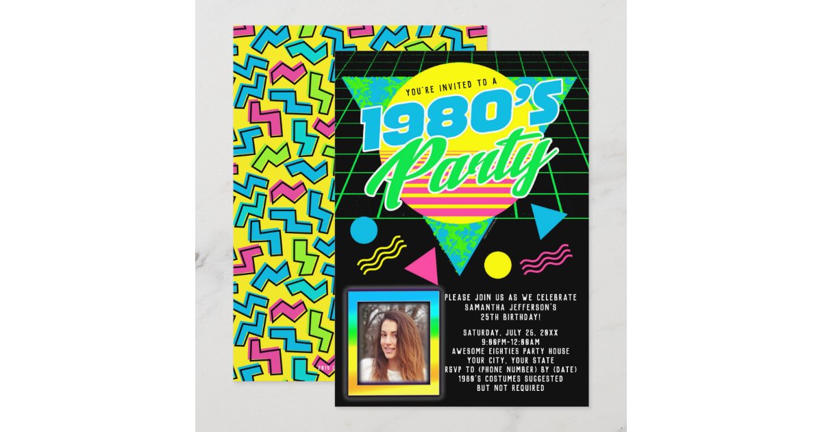 Photo Geometric 1980s Retro 80s Birthday Party Invitation | Zazzle