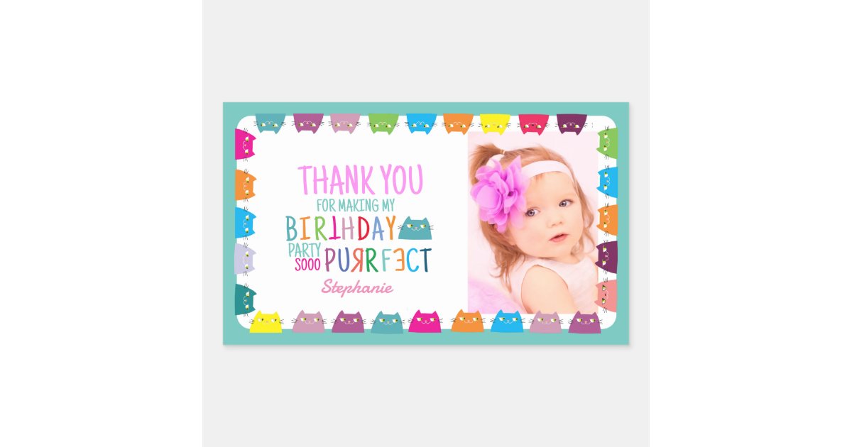 Photo Girl Birthday Thank You Rectangular Sticker | Zazzle
