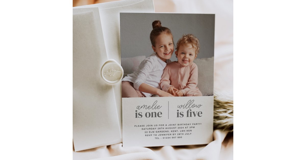 Photo Girls Joint Birthday Invitation - Script | Zazzle
