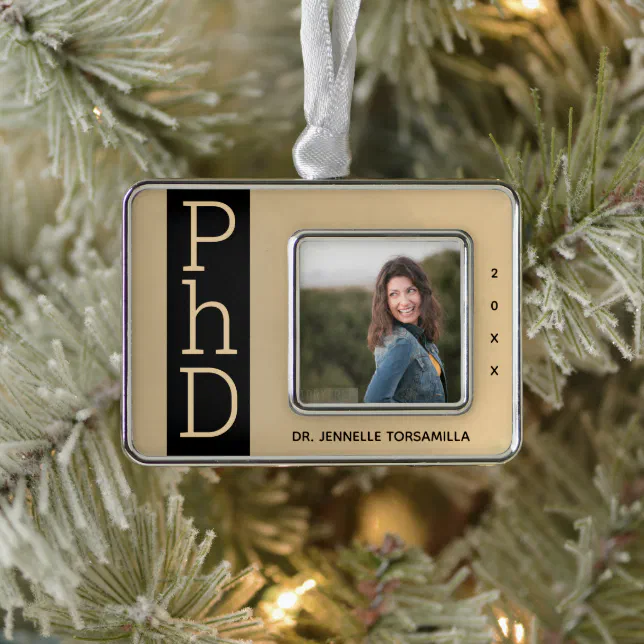 Photo Gold Black PhD Graduation Christmas Ornament | Zazzle