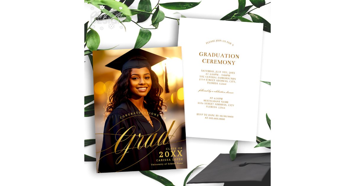 Photo Gold Graduation Ceremony & Dinner Event Invitation | Zazzle