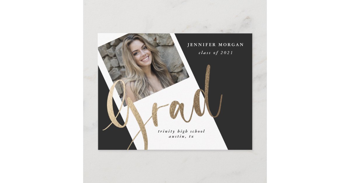 photo gold graduation photo announcement postcard | Zazzle