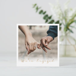 Photo, gold script engaged announcement party card | Zazzle