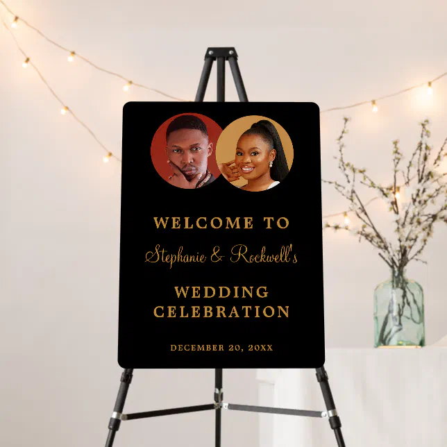 Photo Gold Script Modern Wedding Welcome Banner Foam Board | Zazzle