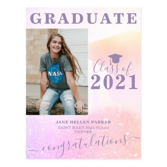 Photo graduate girly graduation announcement postcard | Zazzle.com