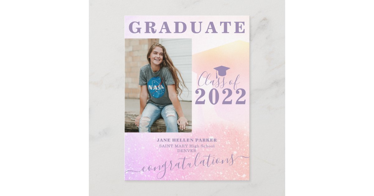 Photo graduate girly graduation announcement postcard | Zazzle