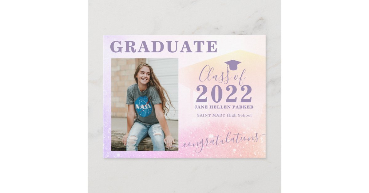 Photo graduate girly graduation party invitation postcard | Zazzle