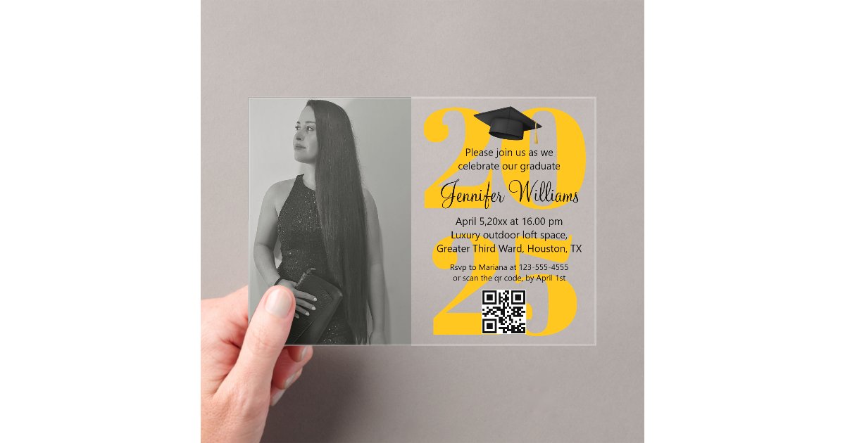 photo graduation 2025 party qr code orange yellow acrylic invitations ...
