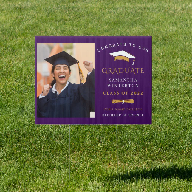 Photo Graduation 2025 Purple Grad Party Sign | Zazzle