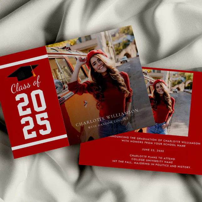Photo Graduation 2025 Red White Grad Announcement | Zazzle