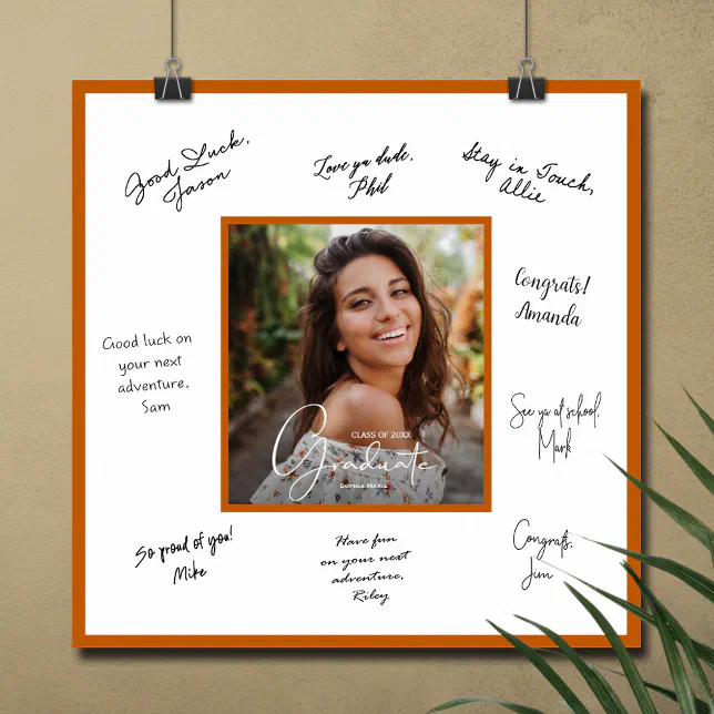 Photo Graduation Autograph Burnt Orange Border Poster | Zazzle