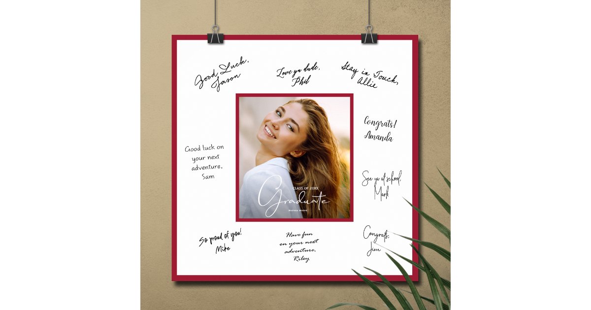 Photo Graduation Autograph Crimson Border Poster | Zazzle