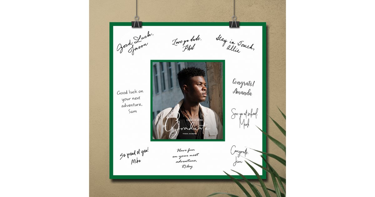 Photo Graduation Autograph Green Border Poster | Zazzle