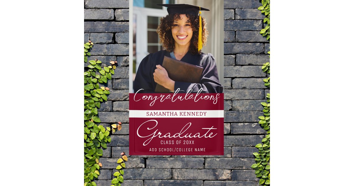 Photo Graduation Congrats Grad 2023 Burgundy Banner | Zazzle