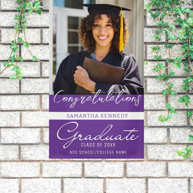 Photo Graduation Congrats Grad 2023 Purple Banner | Zazzle