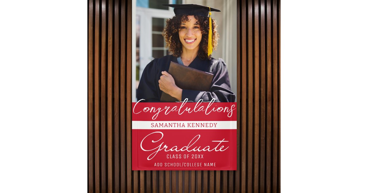 Photo Graduation Congrats Grad Class Of 2023 Red Banner | Zazzle