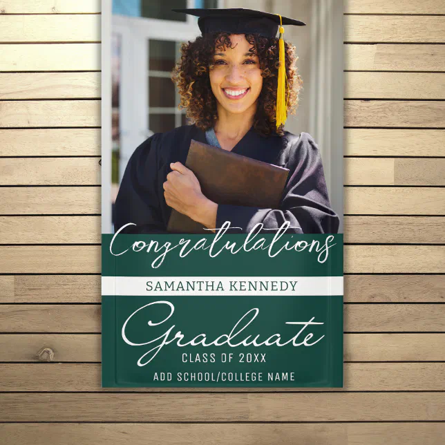 Photo Graduation Congrats Grad Green Class Of 2023 Banner | Zazzle
