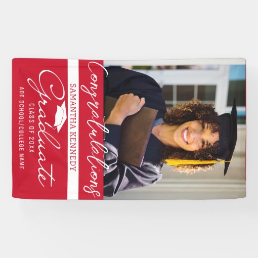 Photo Graduation Congrats Grad Red Class Of 2023 Banner | Zazzle
