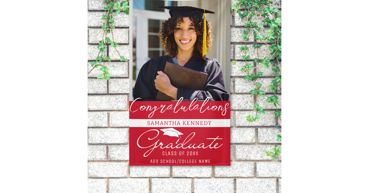 Photo Graduation Congrats Grad Red Class Of 2023 Banner | Zazzle