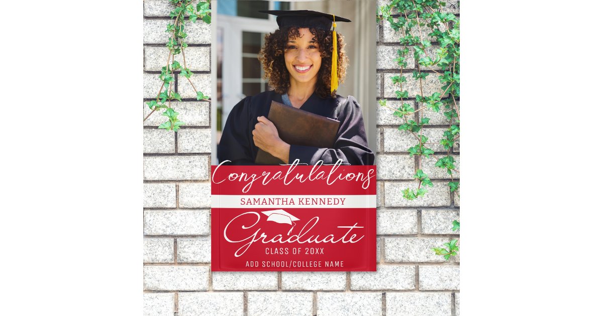Photo Graduation Congrats Grad Red Class Of 2023 Banner | Zazzle