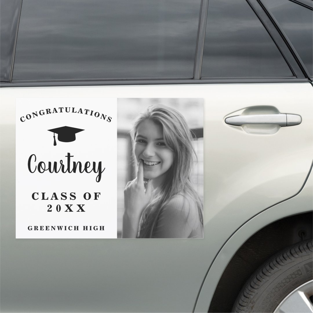 Photo Graduation Cute Black White Girl Graduate Car Magnet | Zazzle