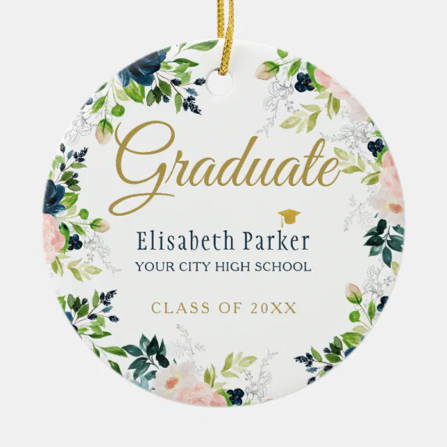 Photo graduation elegant gold script class year ceramic ornament | Zazzle