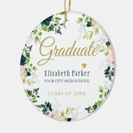 Photo graduation elegant gold script class year ceramic ornament | Zazzle