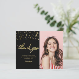 Photo Graduation Gold Black Budget Thank You Card | Zazzle