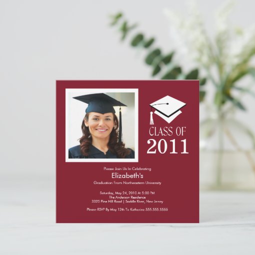 Photo Graduation Invitation ~Classy Maroon & White | Zazzle