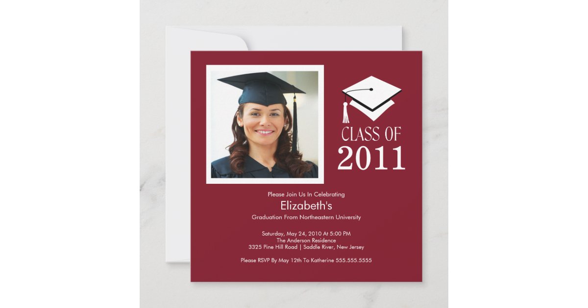 Photo Graduation Invitation ~Classy Maroon & White | Zazzle
