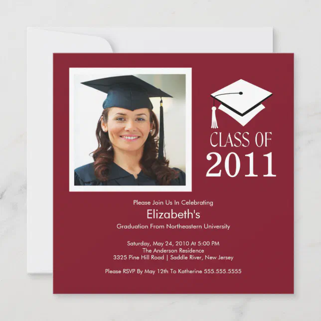 Photo Graduation Invitation ~Classy Maroon & White | Zazzle