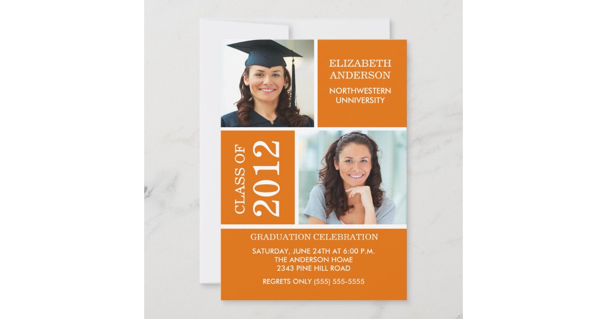 Photo Graduation Invitation ~Classy Orange & White | Zazzle