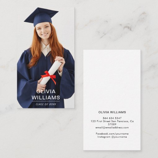 Photo Graduation Modern Simple Script Calling Card | Zazzle