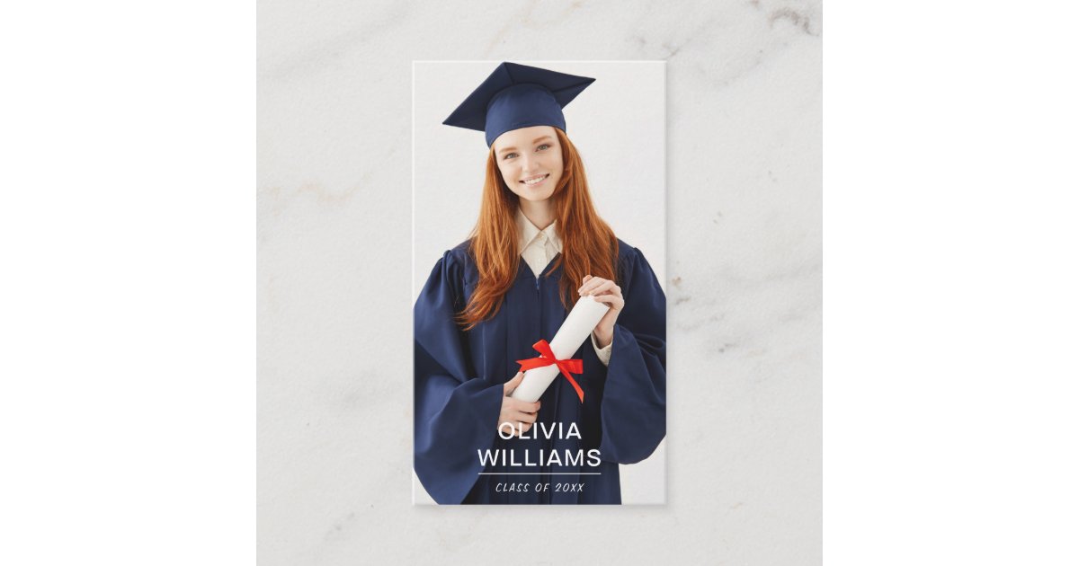 Photo Graduation Modern Simple Script Calling Card | Zazzle