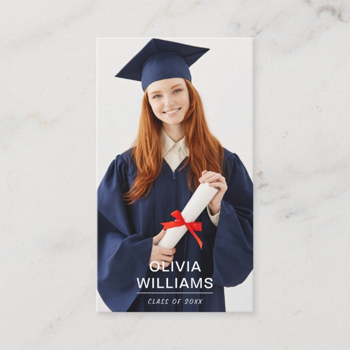 Photo Graduation Modern Simple Script Calling Card | Zazzle.com