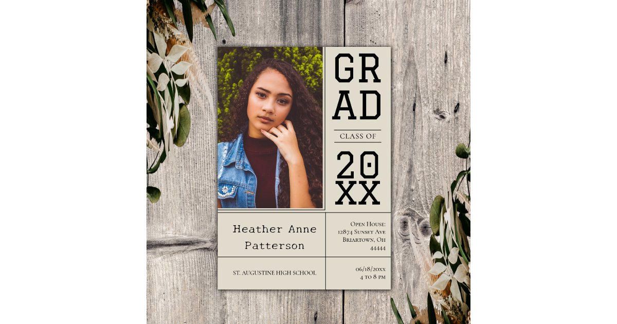 Photo Graduation Open House | Beige Invitation | Zazzle