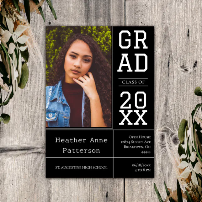 Photo Graduation Open House | Black Invitation | Zazzle