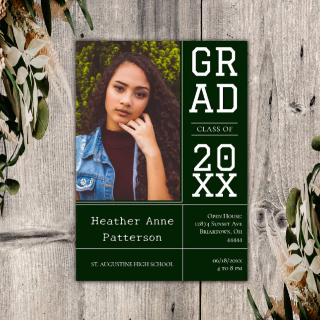 Photo Graduation Open House | Emerald Green Invitation | Zazzle