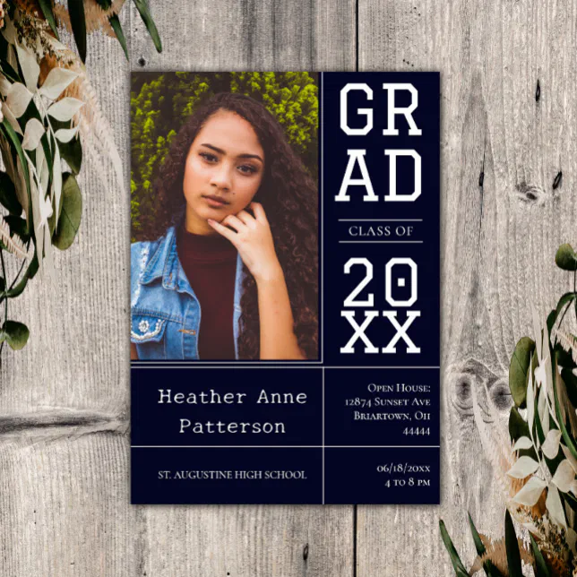 Photo Graduation Open House | Navy Invitation | Zazzle