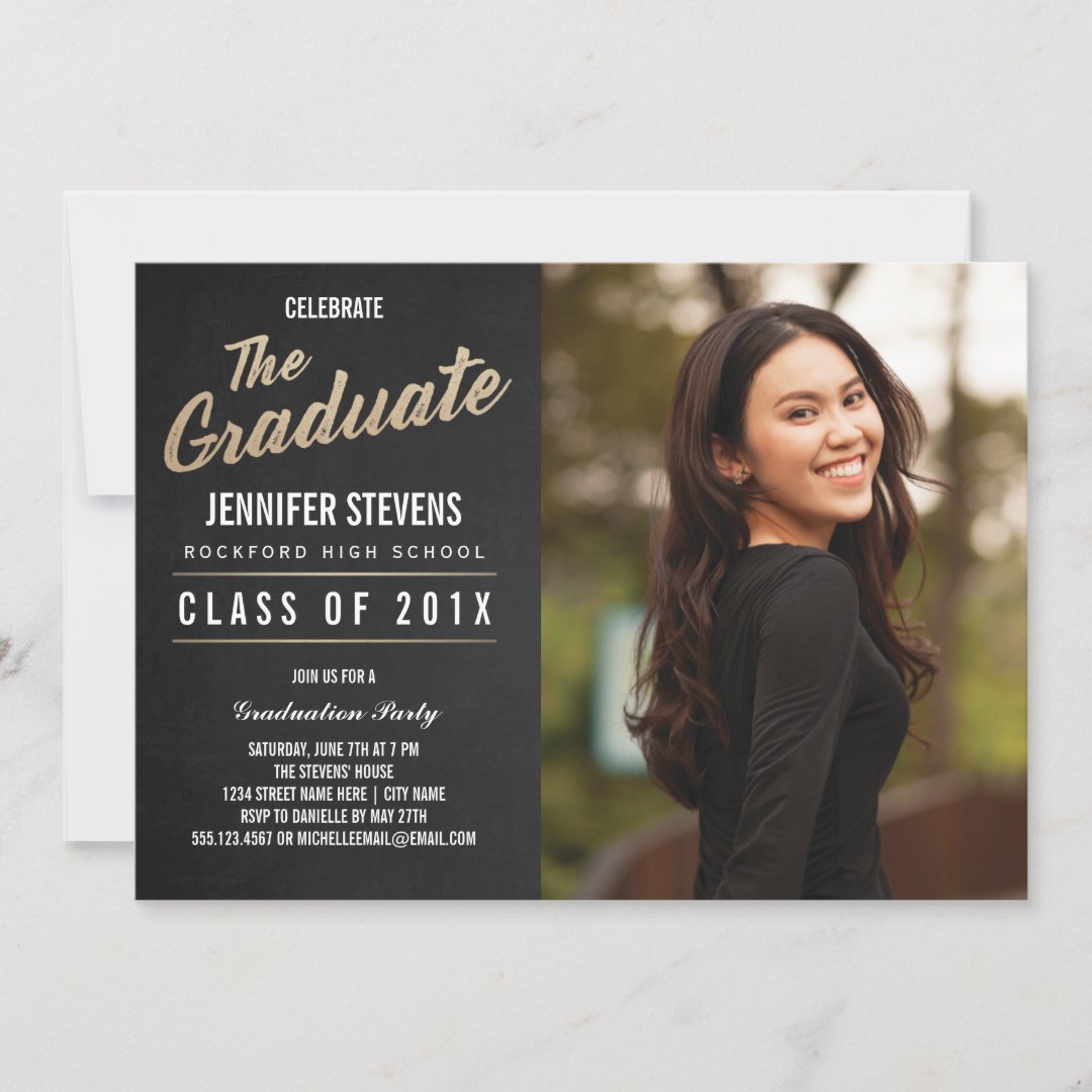 Photo Graduation Party Invitation | Chalkboard | Zazzle