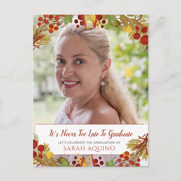 Photo Graduation Party Invitation Mature Woman Postcard | Zazzle.com