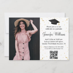 photo graduation party qr code rsvp confetti invitation | Zazzle