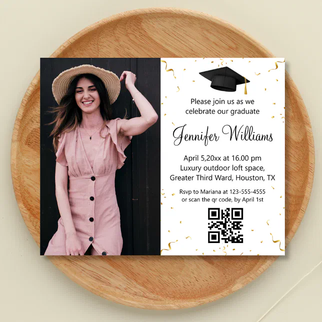 photo graduation party qr code rsvp invitation flyer | Zazzle